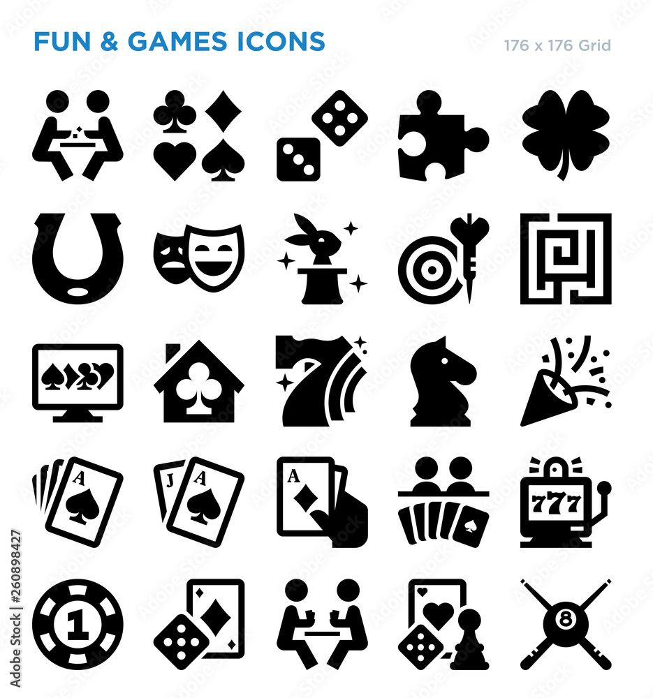 Fun And Games Vector Icon Set Stock Vector | Adobe Stock