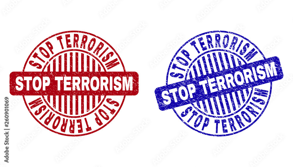 Grunge STOP TERRORISM round stamp seals isolated on a white background ...