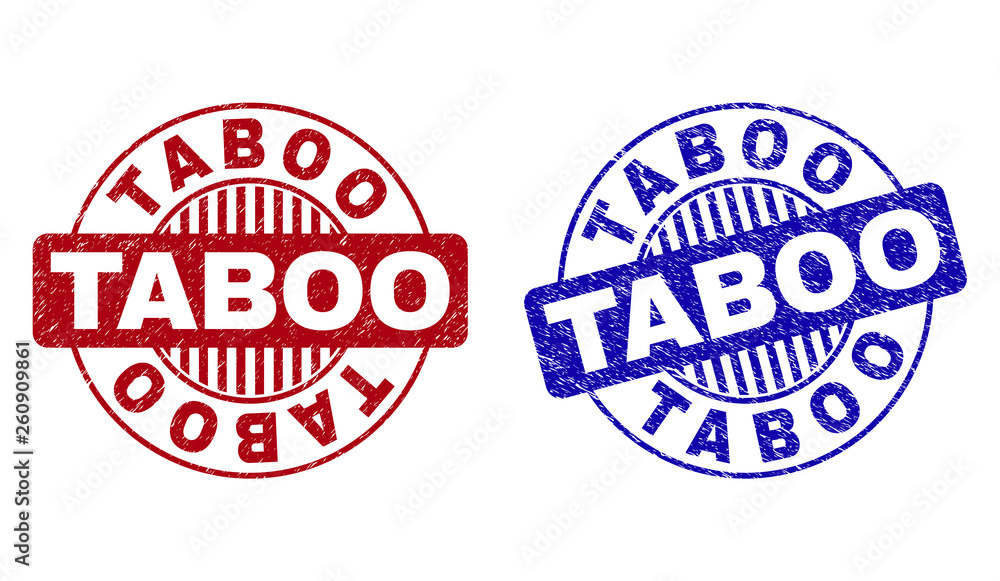 Grunge TABOO round stamp seals isolated on a white background. Round ...