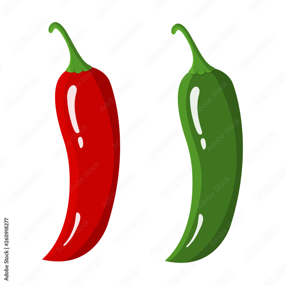 Red and Green Chilli Peppers isolated on white background. Fresh Food ...