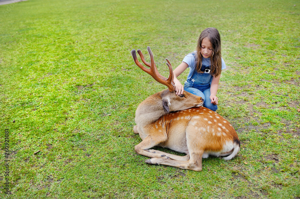 Girl Pet Deer