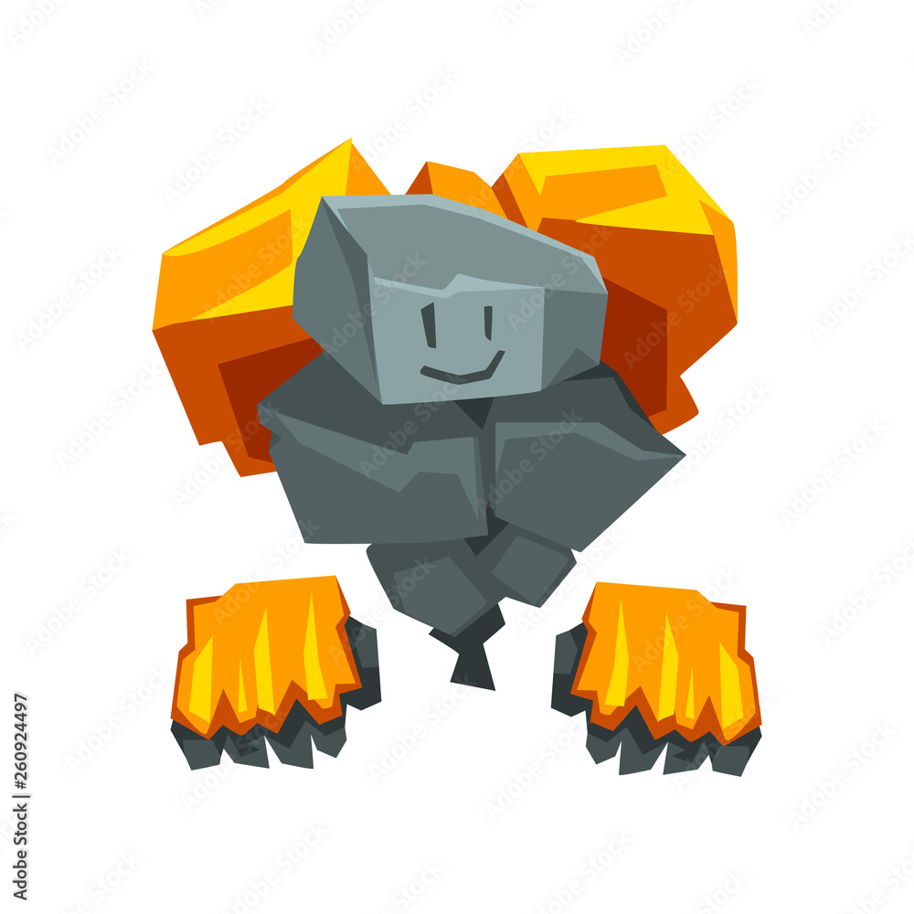 Cute Fire Stone Monster, Fantasy Creature Cartoon Character Vector ...