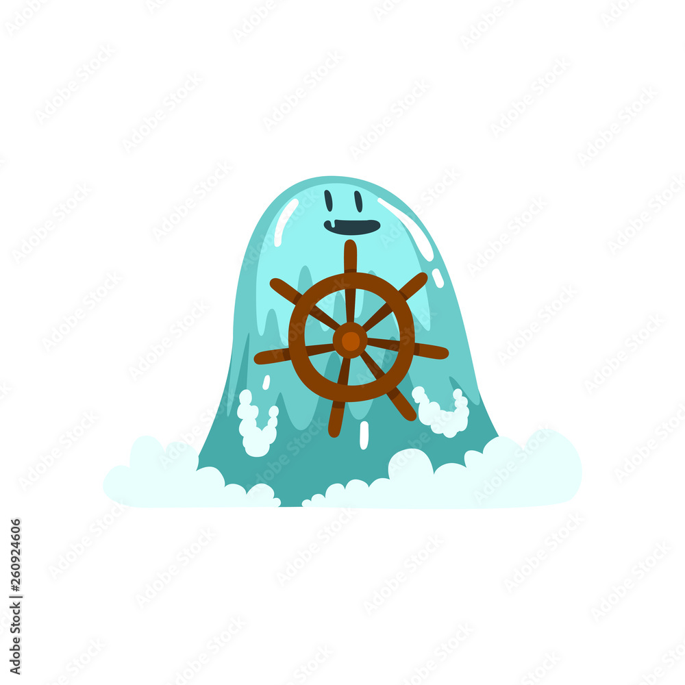 Cute Water Monster with Steering Wheel, Fantasy Creature Cartoon ...