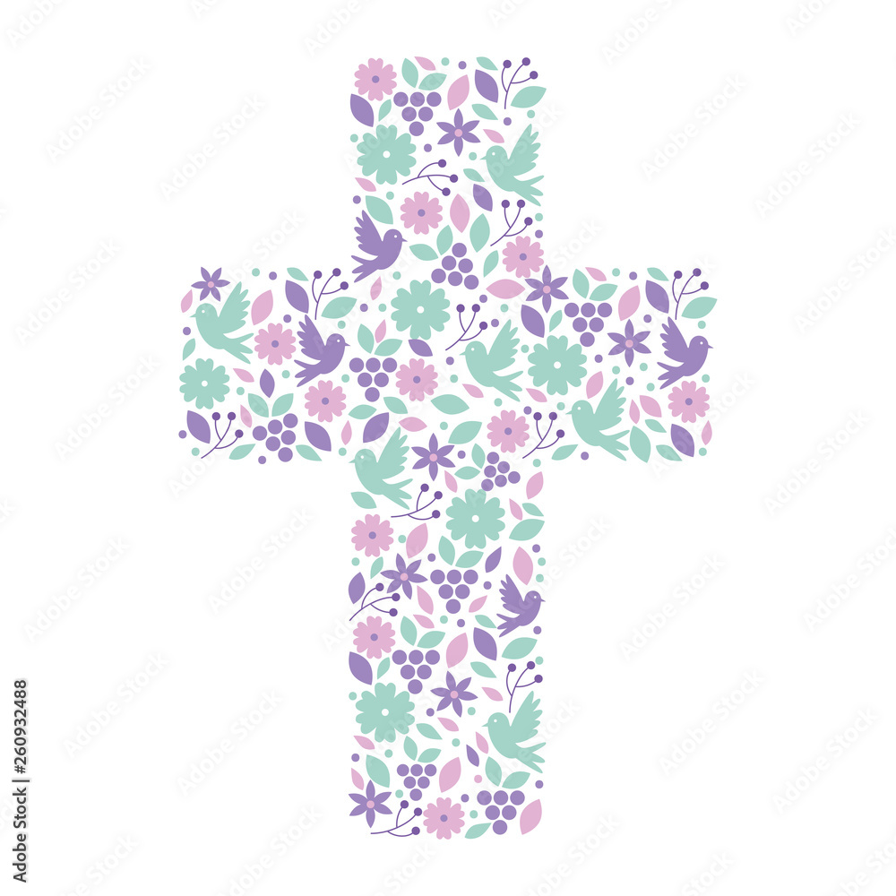 first communion cross floral decoration Stock Vector | Adobe Stock