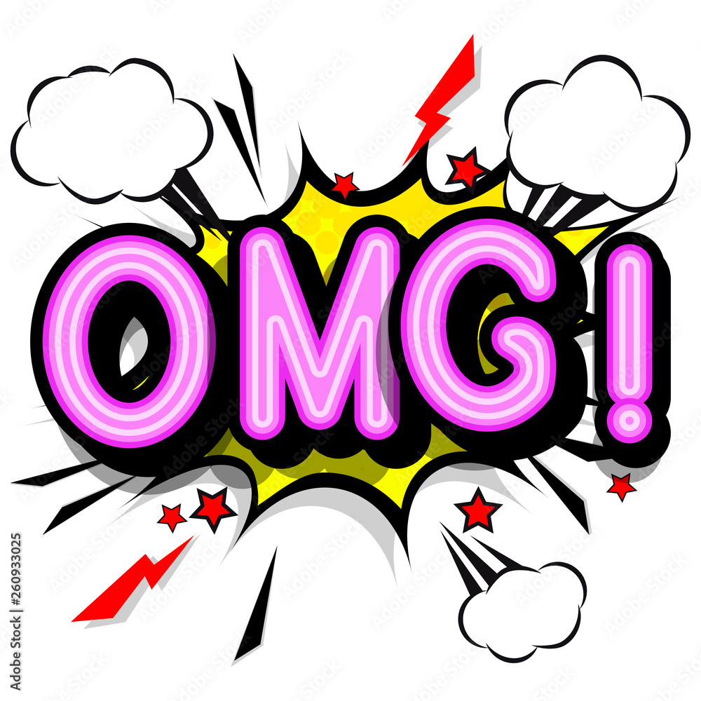 OMG - retro lettering with shadows, halftone pattern on retro poster ...