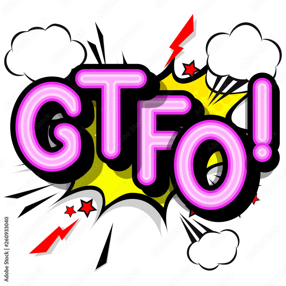 Gtfo - retro lettering with shadows, halftone pattern on retro poster ...