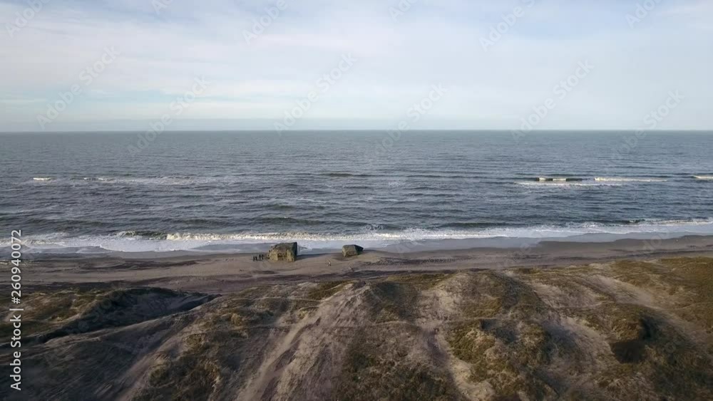 Forward moving drone view of an empty beach in Denmark, Scandinavia ...