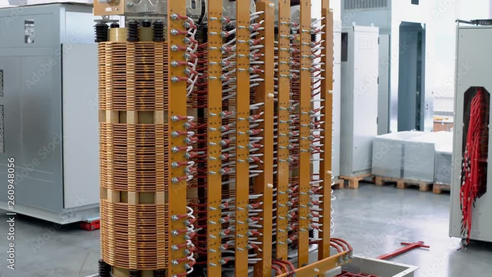 Video Stock High-voltage transformer at a manufacturing plant. Power ...