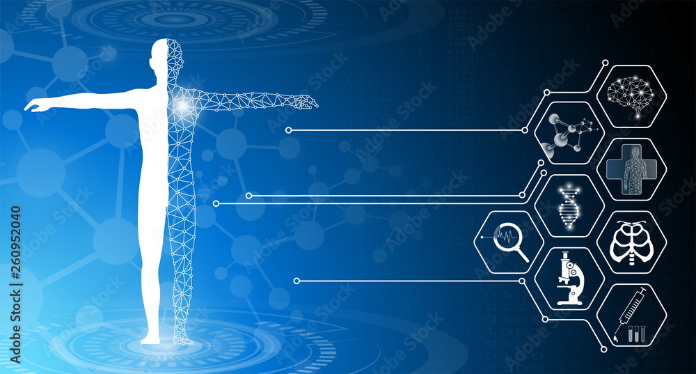 abstract background technology concept in blue light,brain and human ...