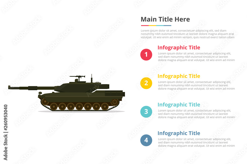 main tank battle infographics template with 4 points of free space text ...