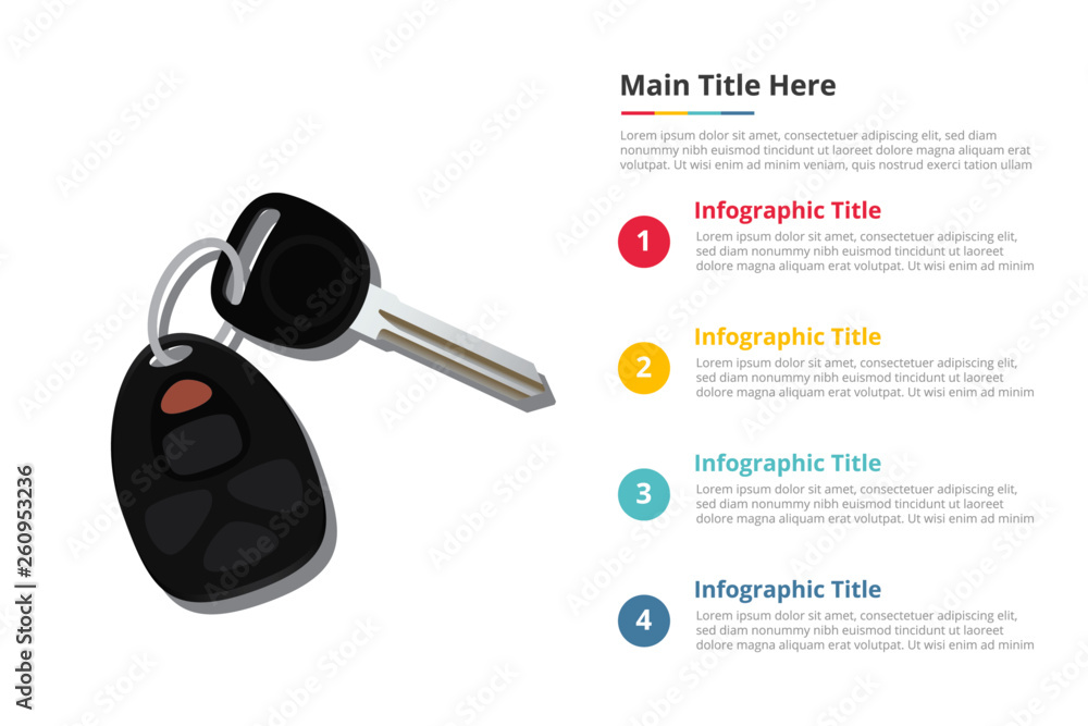car keys infographics template with 4 points of free space text ...