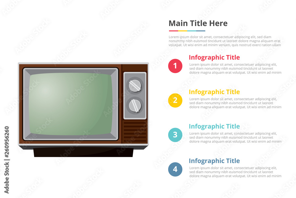 vintage television tv infographics template with 4 points of free space ...