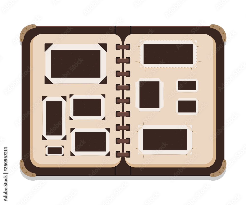 Vintage open photo album page with frame. Vector cartoon template of ...