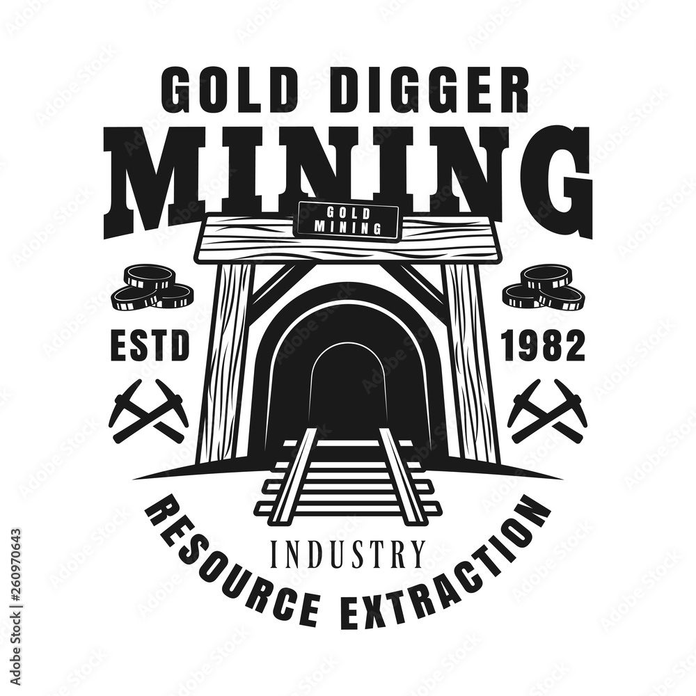 Entrance in mine shaft vector monochrome emblem Stock Vector | Adobe Stock