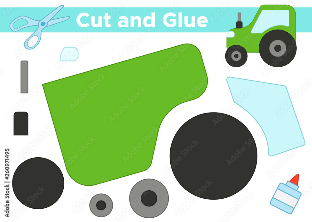 Cut and glue cartoon tractor. Educational paper game for kids. Stock ...