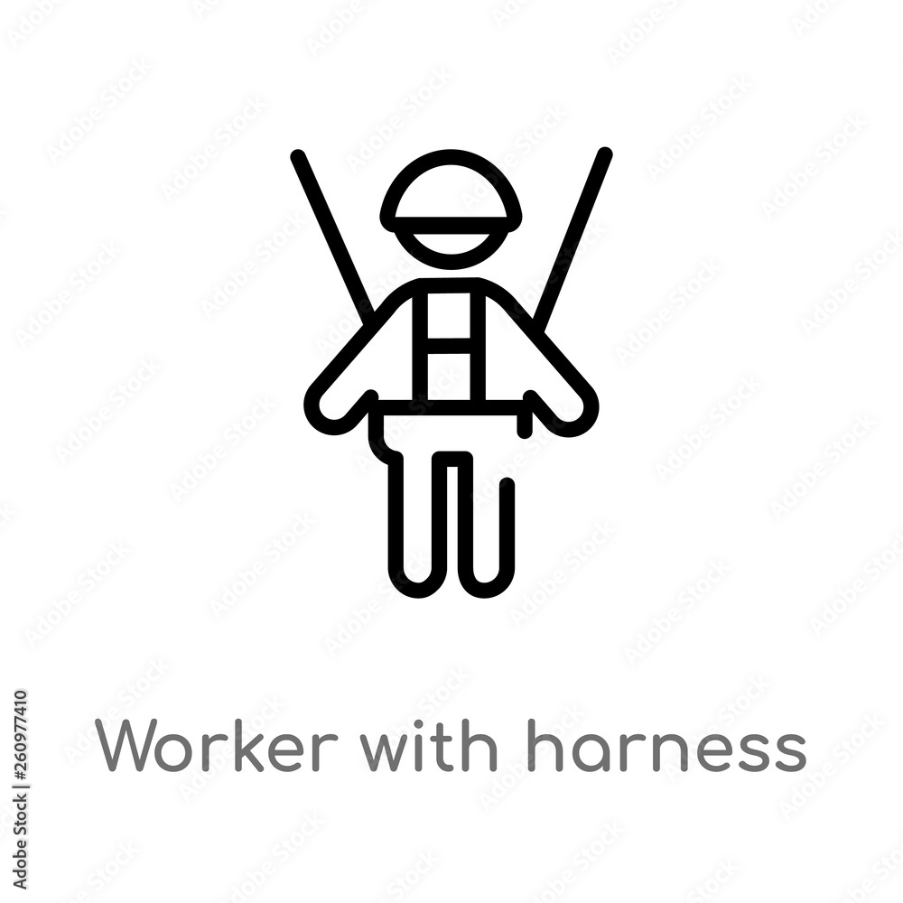 outline worker with harness vector icon. isolated black simple line ...