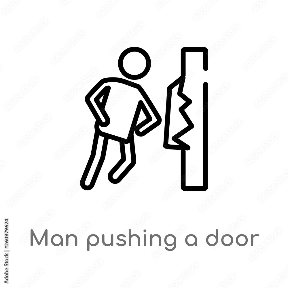 outline man pushing a door with his body vector icon. isolated black ...