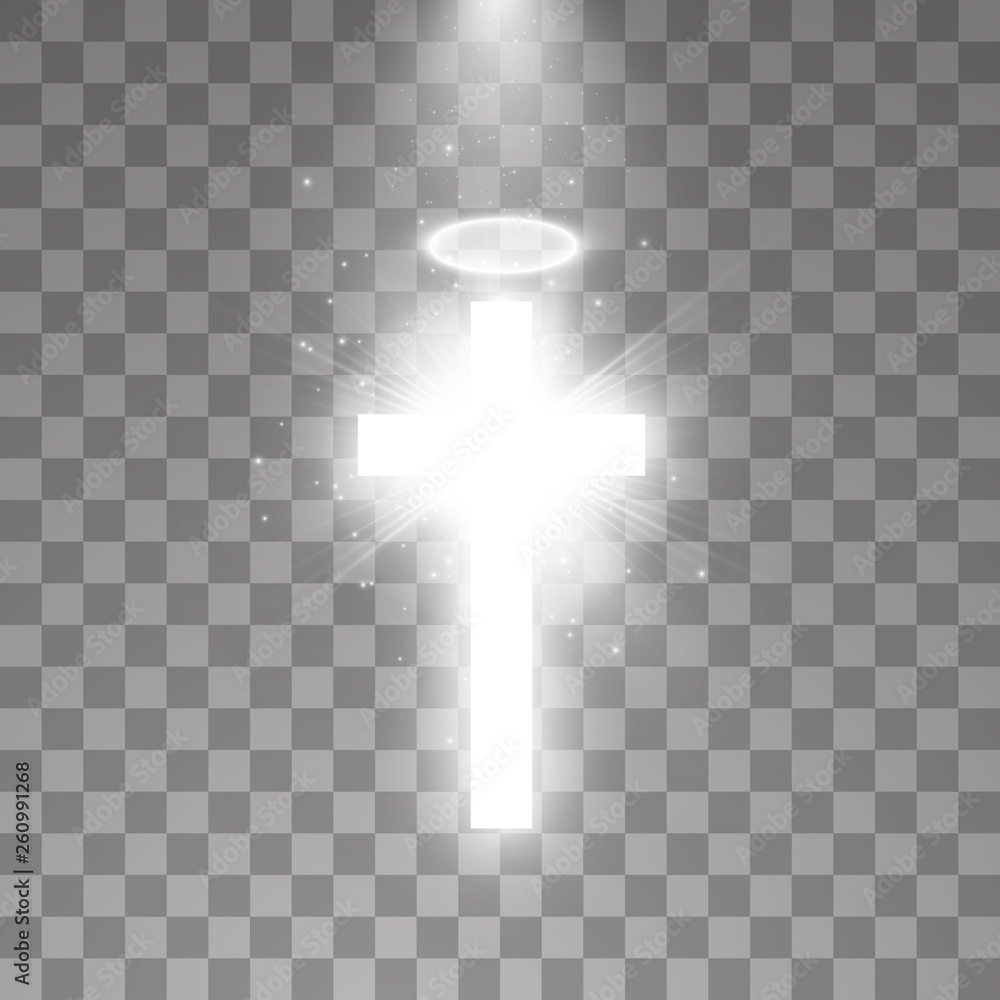 Shining white cross and white halo angel ring and sunlight special lens ...