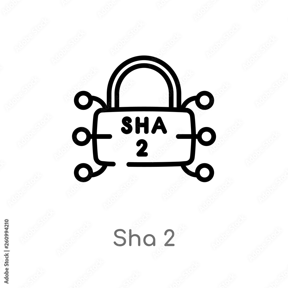 outline sha 2 vector icon. isolated black simple line element ...