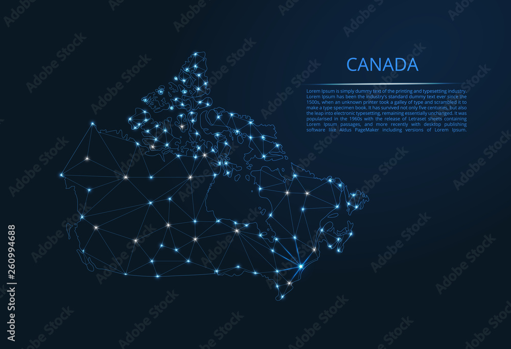 The map of the network of the Canada. Vector low-poly image of a global ...