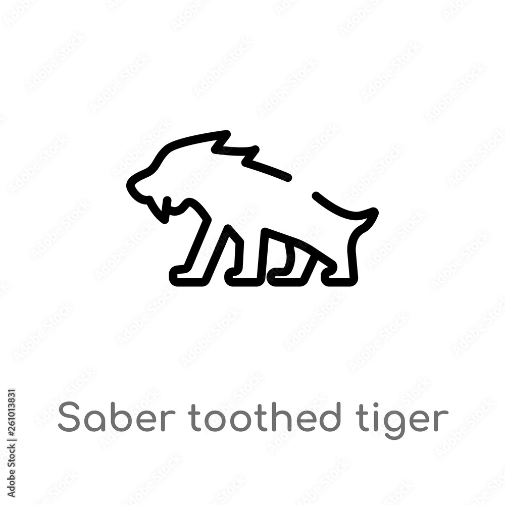 outline saber toothed tiger vector icon. isolated black simple line ...