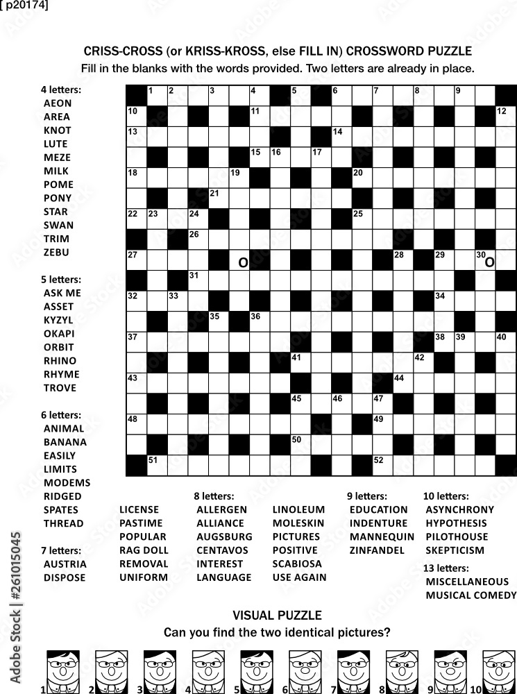 Puzzle page with two games: 19x19 fill-in (or criss-cross, else kriss ...