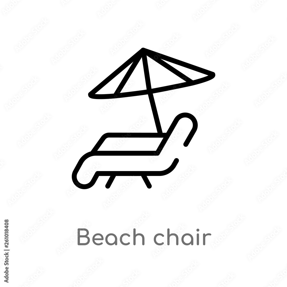 Outline Beach Chair Vector Icon Isolated Black Simple Line Element