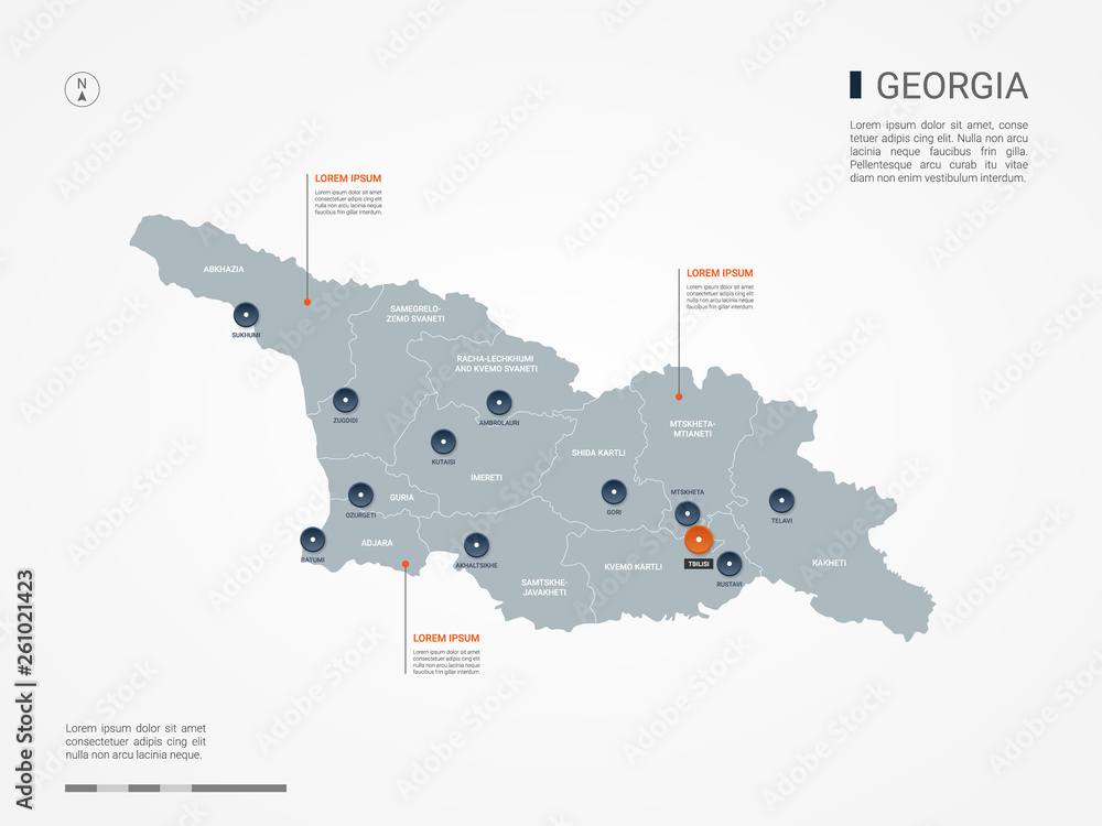 Georgia map with borders, cities, capital and administrative divisions ...