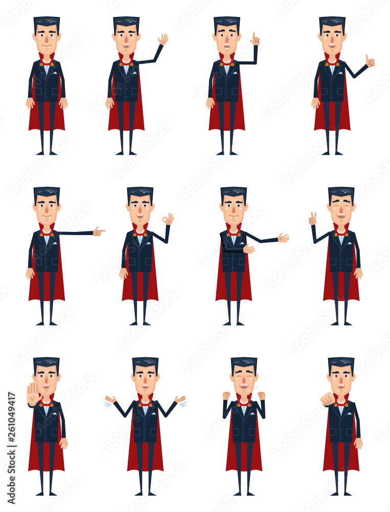 Big set of vampire characters showing different hand gestures. Cheerful ...