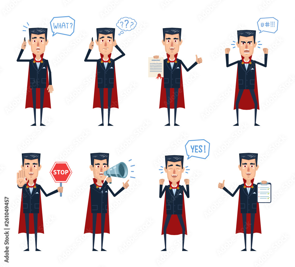 Set of vampire characters posing in different situations. Cheerful ...