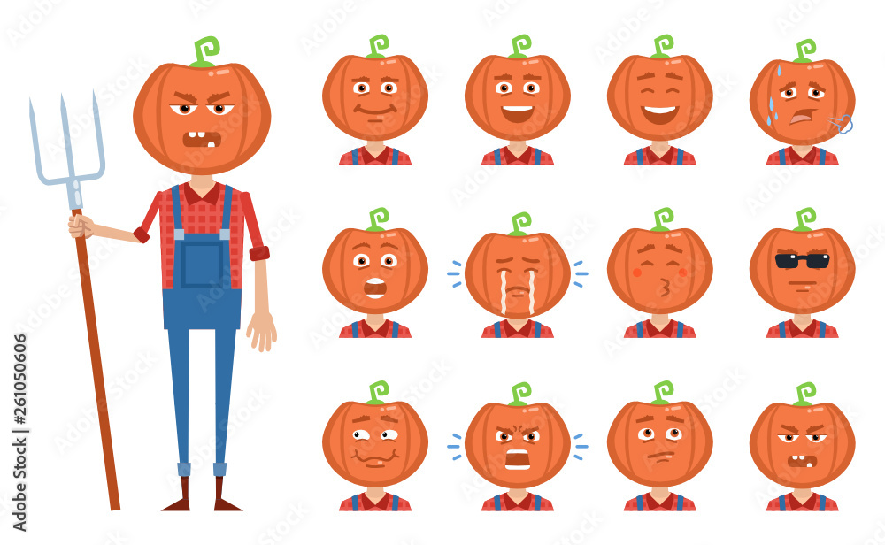 Halloween pumpkin character emoticons. Pumpkin character avatars ...