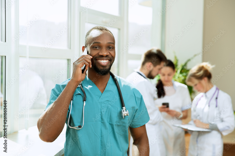 Healthcare people group. Professional african american male doctor with ...