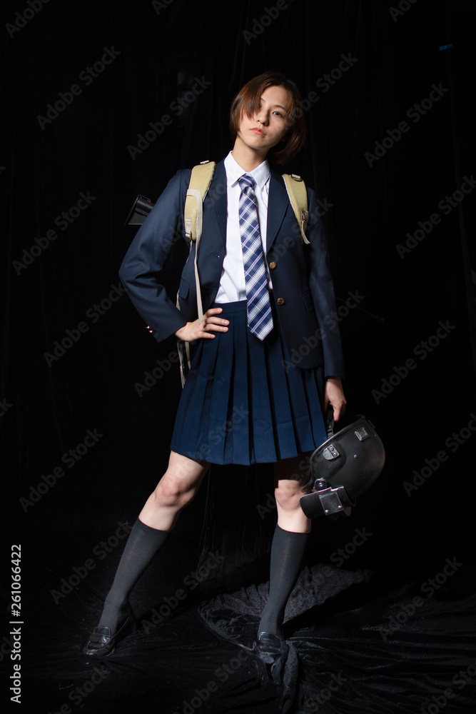 Asian Chinese girl dressed in school uniform cosplay online shooting ...