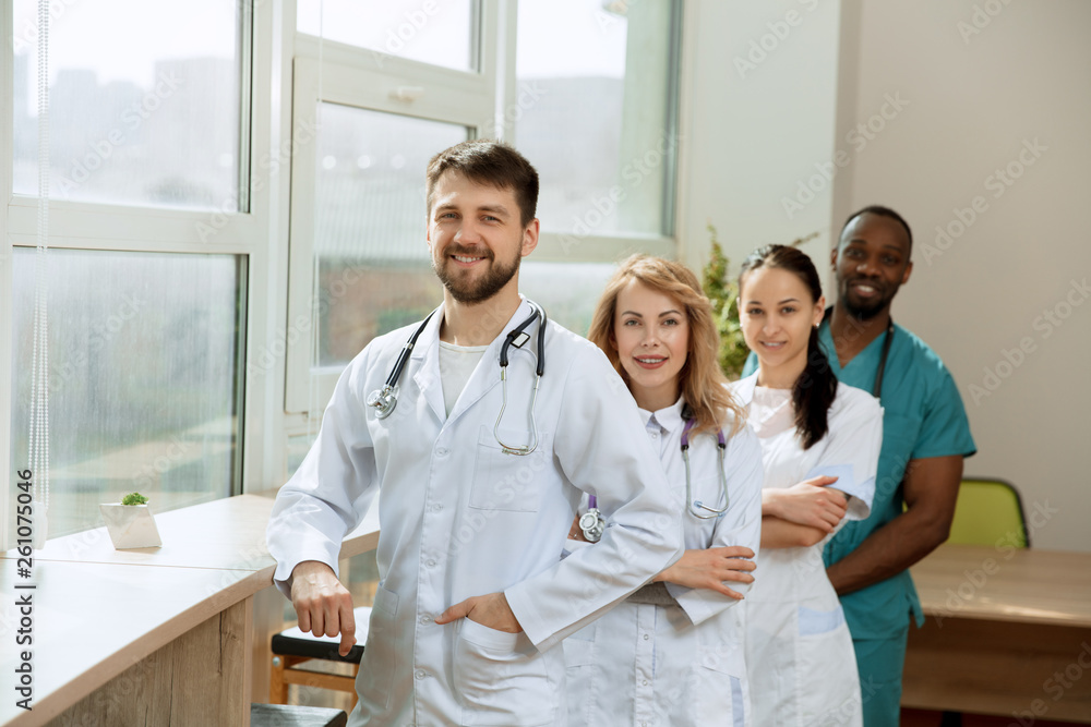 Healthcare people group. Professional male and female doctors posing at ...
