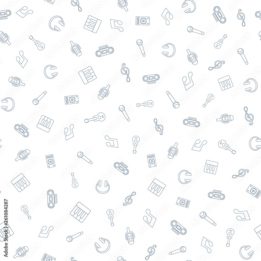 Music themed freehand drawings seamless pattern. Hand drawn music ...