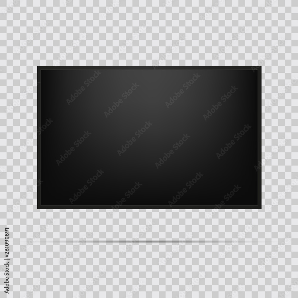 Realistic TV screen. Modern stylish lcd panel, led type. Large computer ...