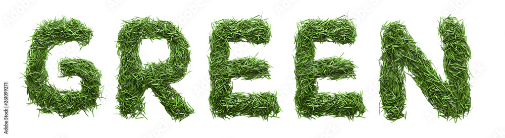 word green, made of grass, isolated on white background Stock Photo ...