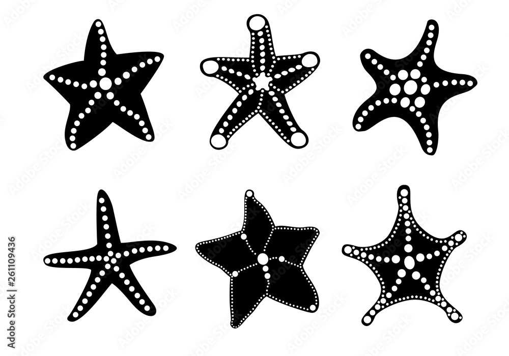 Starfish silhouette icon set for your ocean design. Black marine ...
