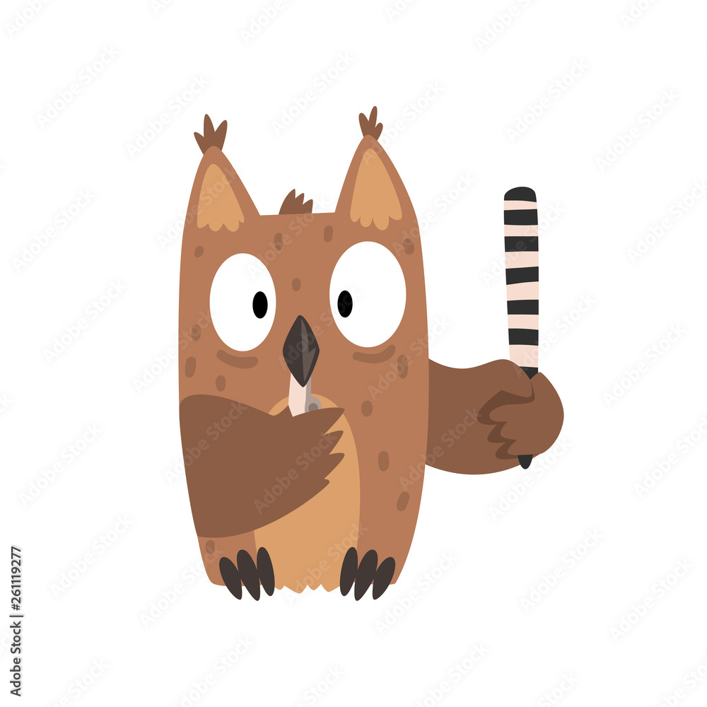 Owl Police Officer Managing Road Traffic, Cute Humanized Bird Cartoon ...