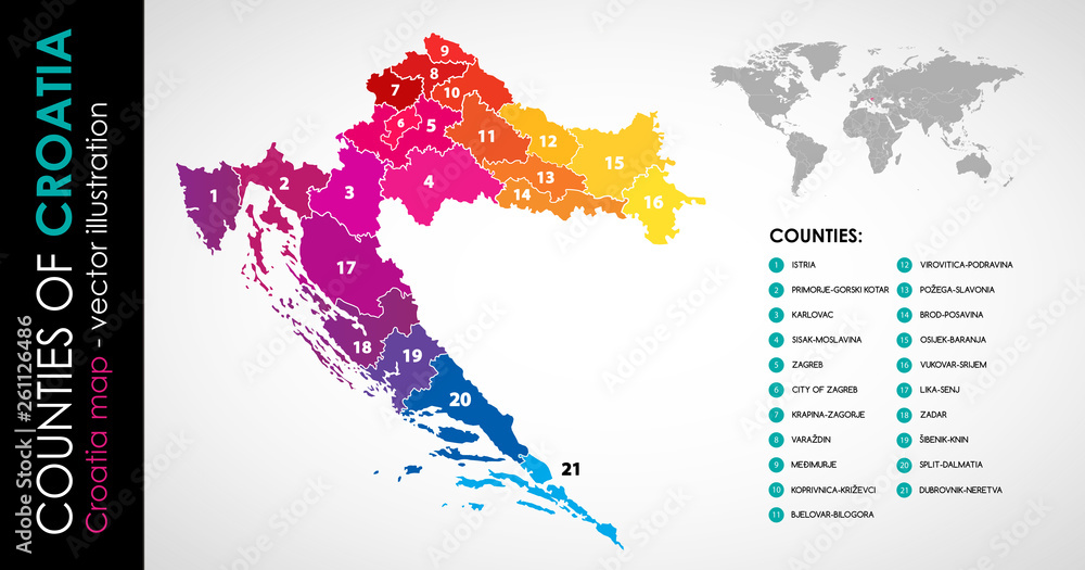 Vector map of Croatia and counties rainbow COLOR Stock Vector | Adobe Stock