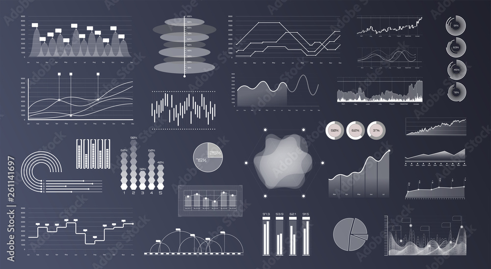 Linear Graph chart. Marketing investment isolated vector sign set. Thin ...