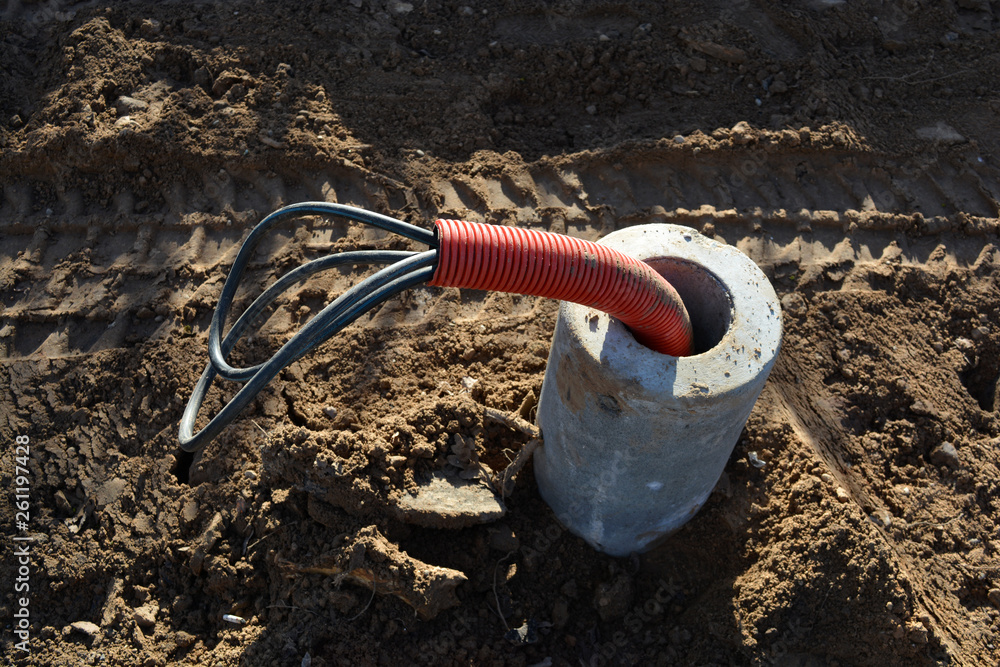 Underground cable entry during construction base with Concrete ...