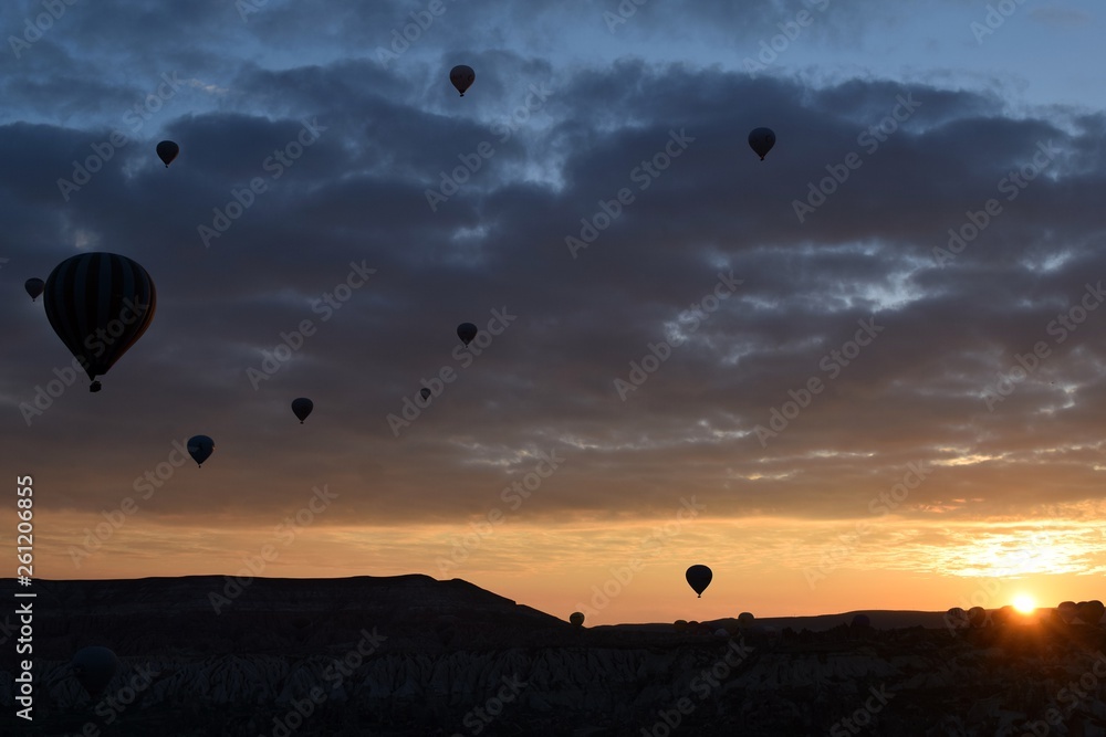 Sunrise and balloons. Beautiful background of the balloon and the ...