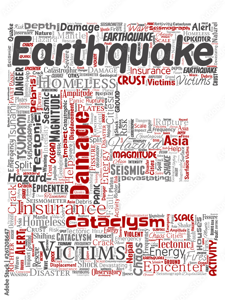 Vector conceptual earthquake activity letter font E red word cloud ...