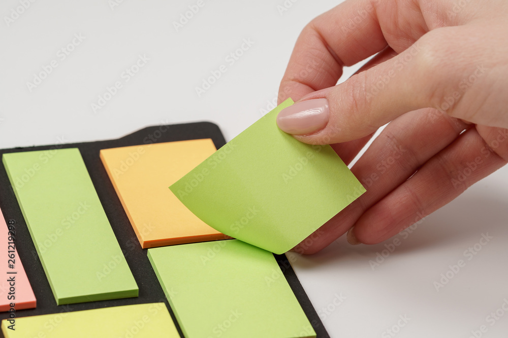 Blank note paper set of different colours forms and sizes. Sticky notes ...