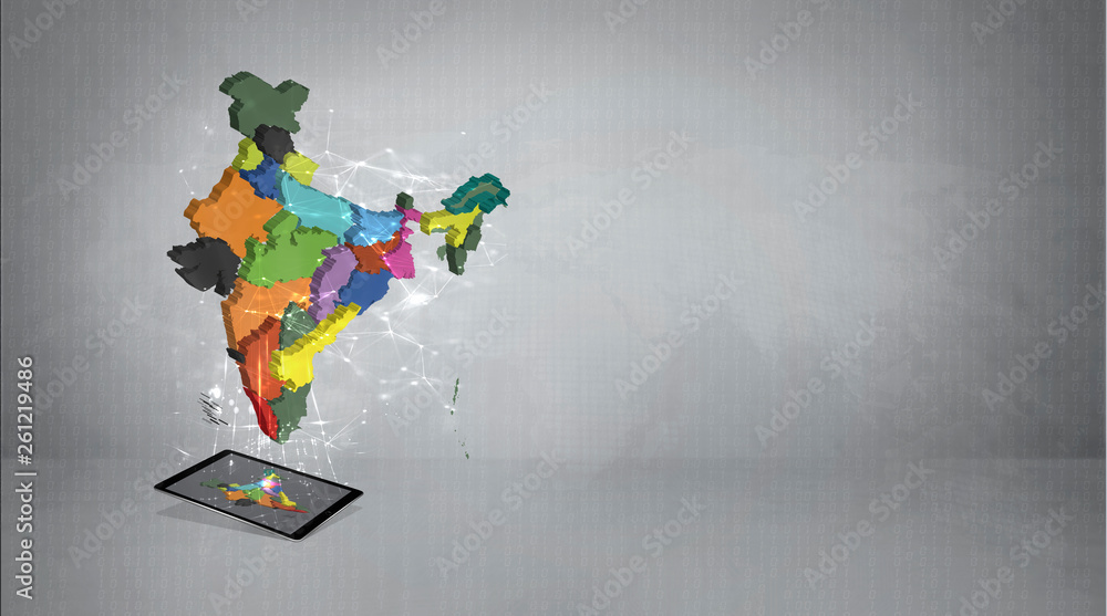 DIGITAL INDIA MAP 3D ILLUSTRATION Stock Illustration | Adobe Stock
