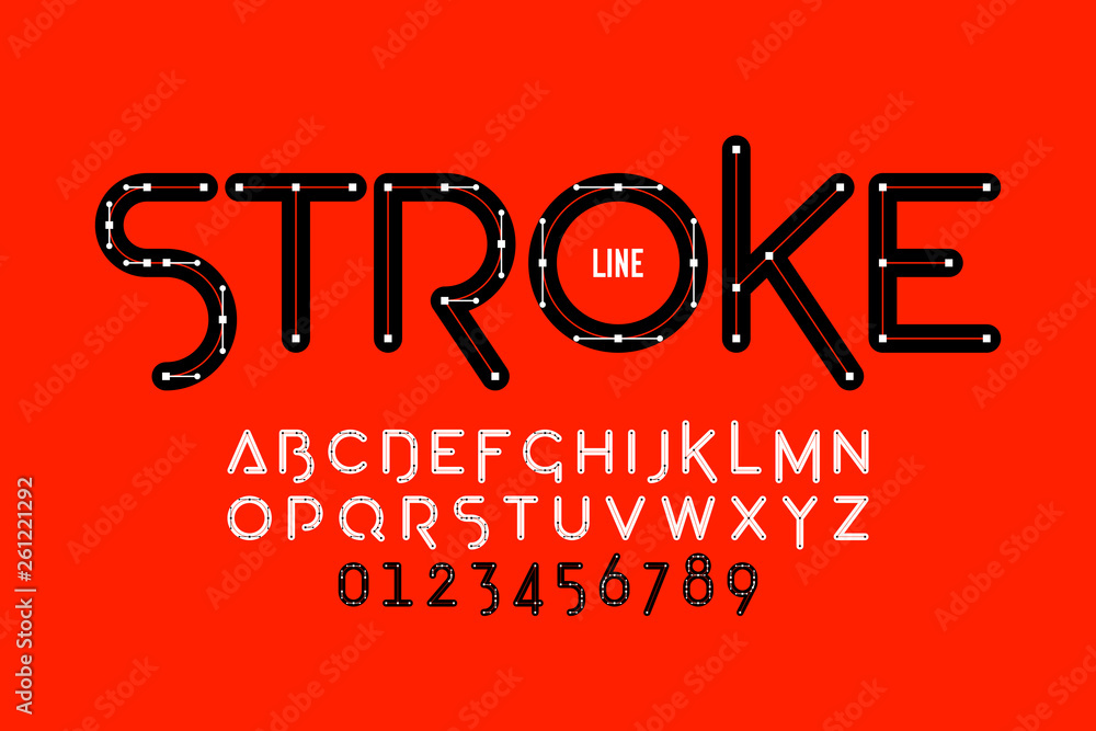 Stroke line font design, Bezier curves style alphabet letters and ...