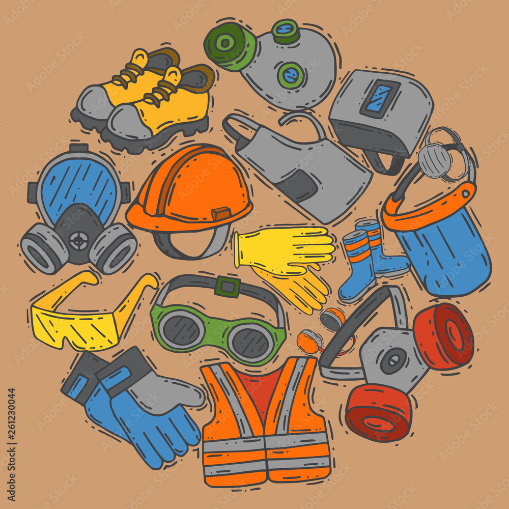 Personal protective equipment for safe work vector illustration. Big ...