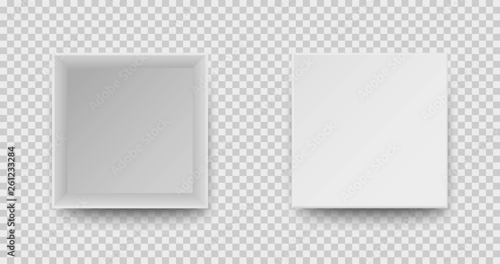 Realistic white box with shadow on transparent background. Top view ...