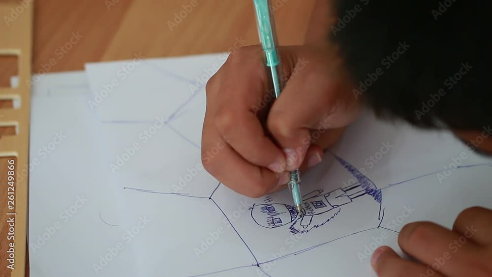 Asian hands child student drawing storyboard cartoon comic character ...